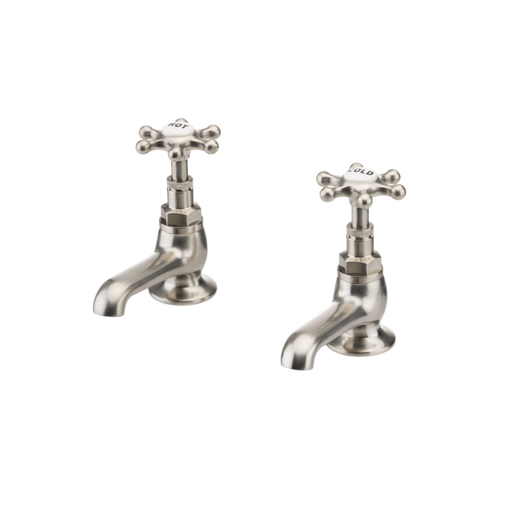 Brunel Hand Basin Pillar Taps (Pair) 100mm Brushed Nickel - Grange ...