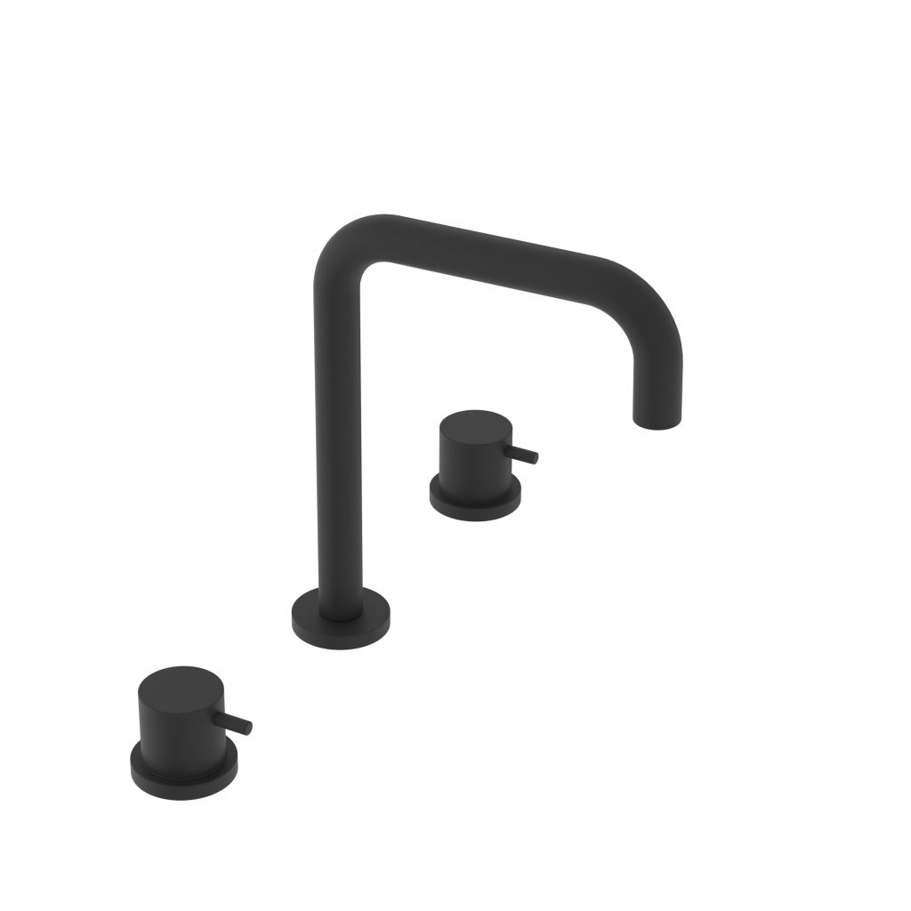 Atlantic 3pc Deck Mounted Basin Mixer (Square Spout) Matt Black ...
